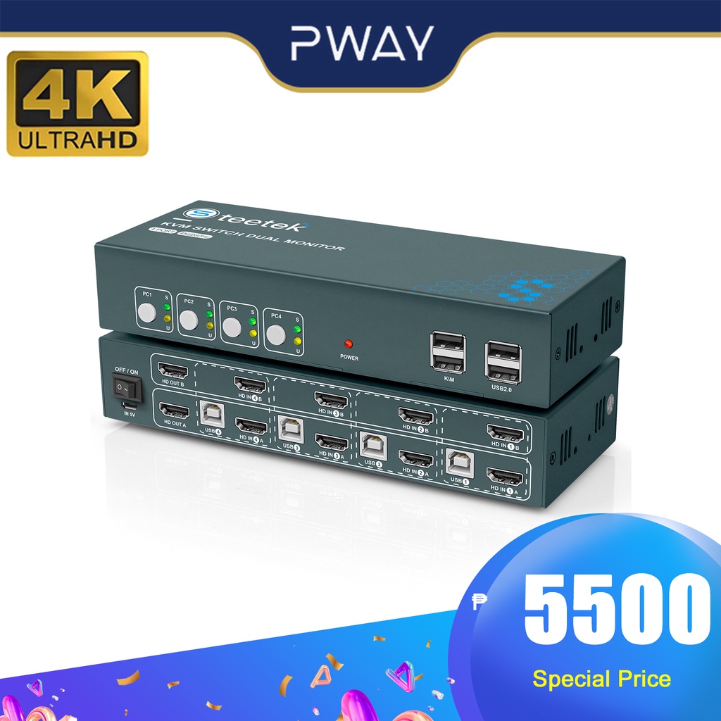 PWAY 8 In 2 Out 4K60Hz USB KVM Switch HDMI Splitter Keyboard And Mouse Switch HD With USB Hub ...