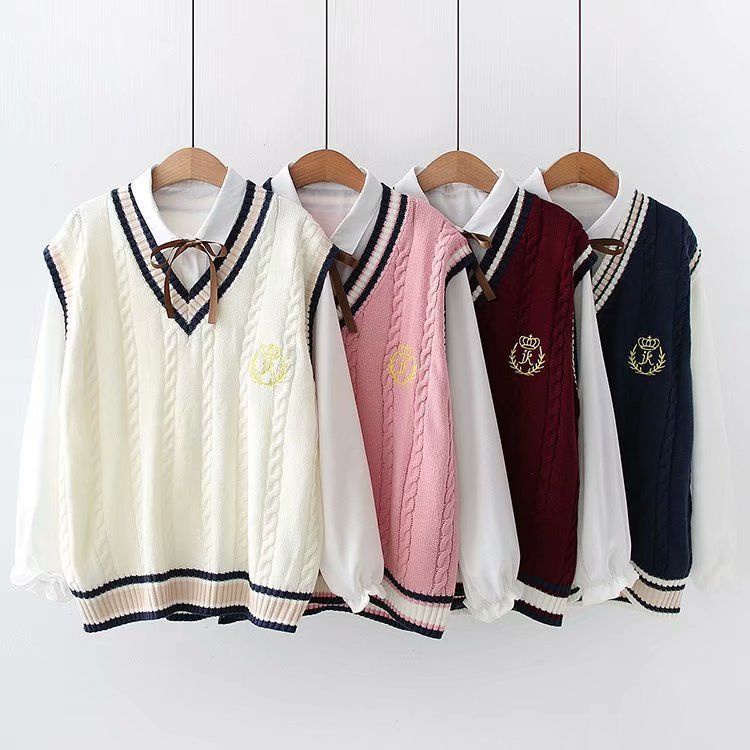[READY STOCK]College jk vest shirt two-piece spring suit Japanese cute ...