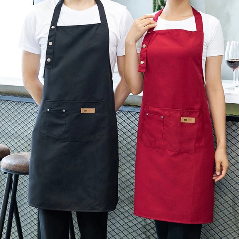 Waterproof Fashion Solid Cooking Kitchen Bib Canvas Apron Dress With ...