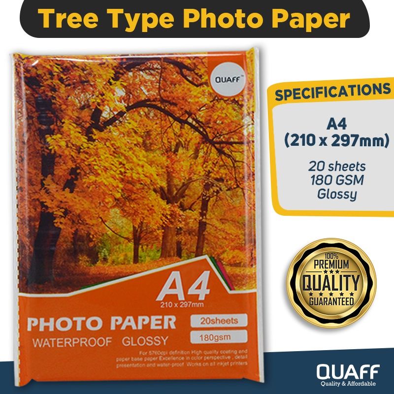 QUAFF TREE TYPE GLOSSY PHOTO PAPER 180/230GSM A4 SIZE | Shopee Philippines