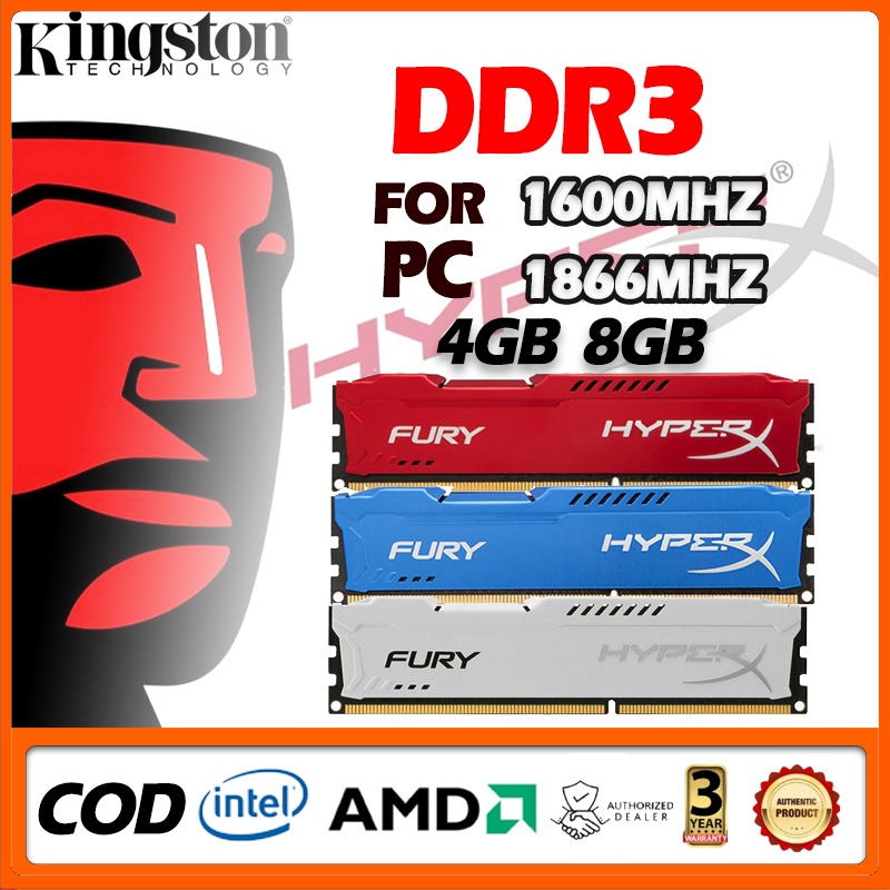 For AMD+Intel Kingston HyperX FURY DDR3 RAM 4GB 8GB 1866MHz 1600MHz Desktop Memory 240 Pins DIMM ...