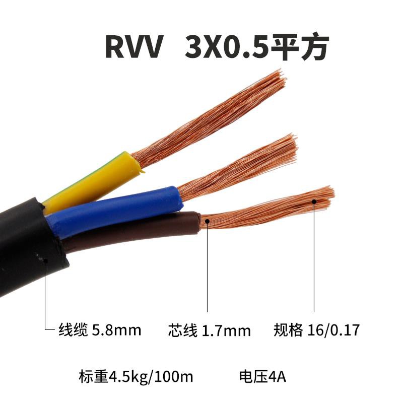 RVV Cable 3 Core Pure Copper Flame Retardant Power Cord Sheath Wire ...