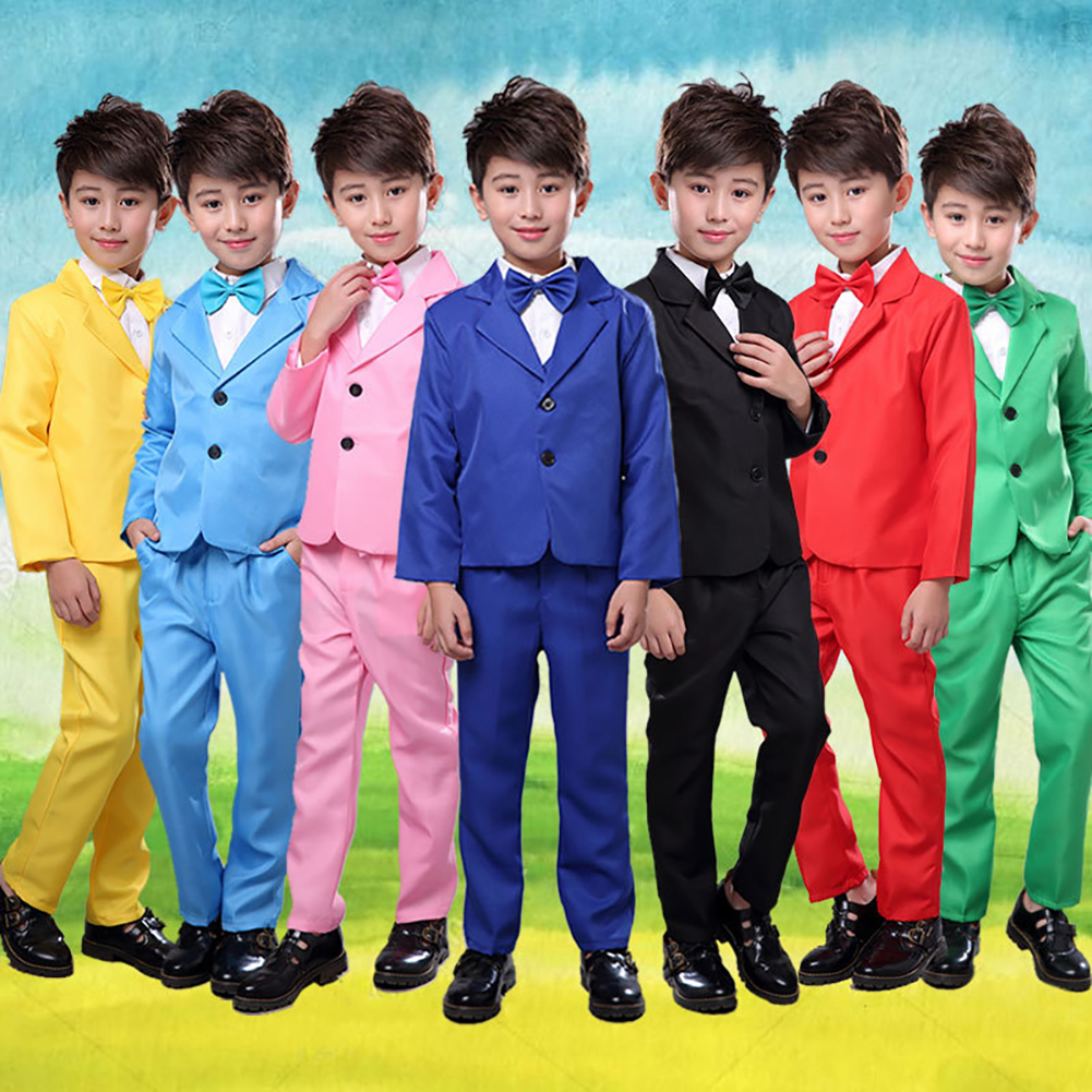 5Pcs Kids Boy Solid Color Formal Suits Blazer Pants Vest Shiirt Bowtie ...