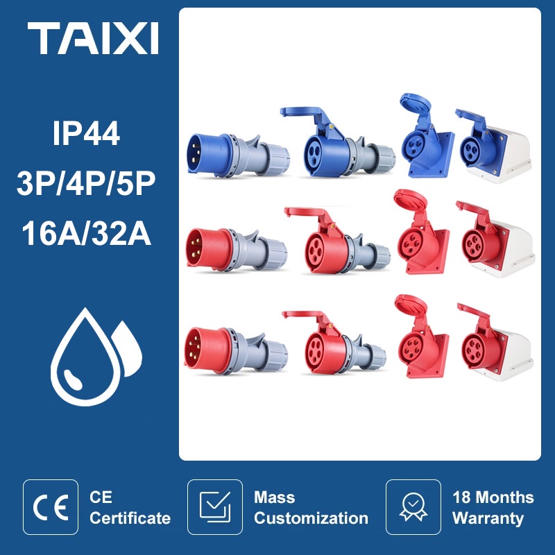IP44 Waterproof Industrial Plug Socket Male Female Electrical Connector ...