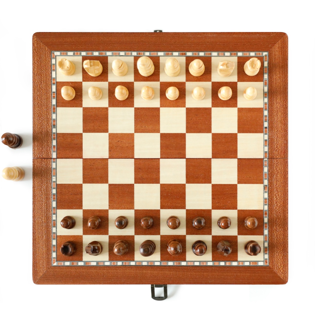 QueenSide Magnetic Wooden Chess Set with Folding Chess Board & Staunton ...