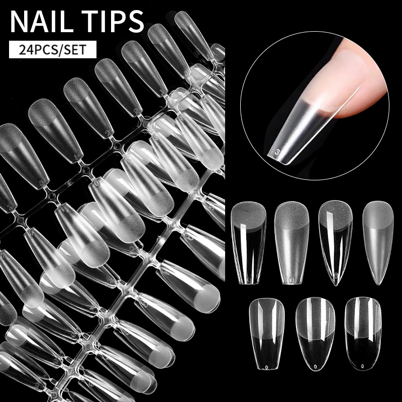24pcs Clear Transparent Seamless Fake Nails Full Coverage False Nails ...