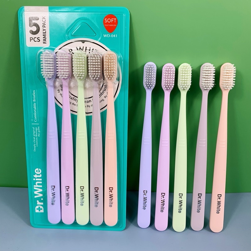 Dr.White Macaron colored 5pcs Family pack toothbrush soft high quality ...