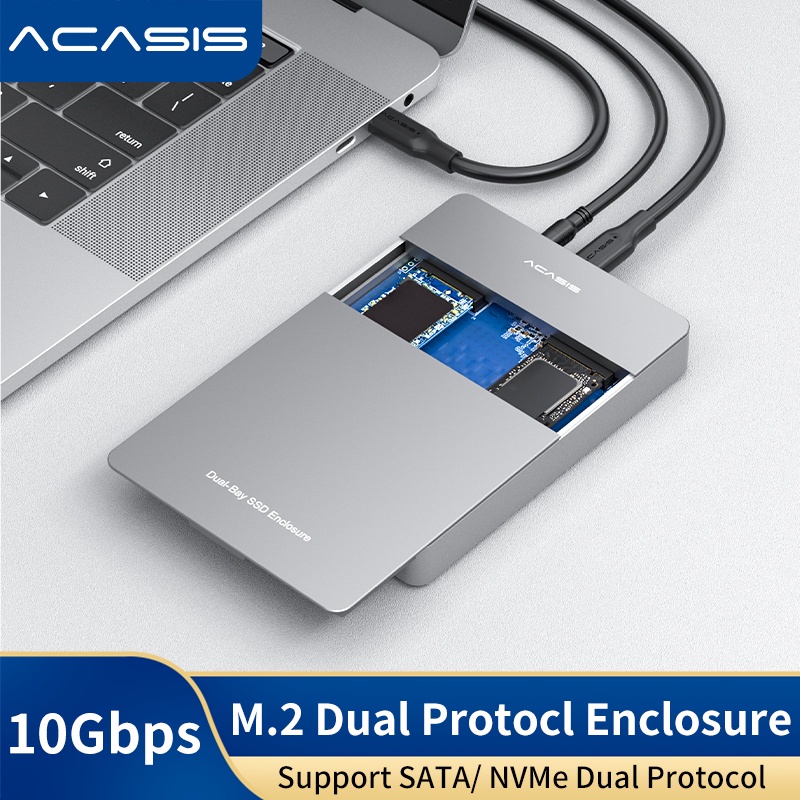 ACASIS Dual Bay Protocol M.2 SSD Case Support NVMe NGFF SATA 2230/2242 ...