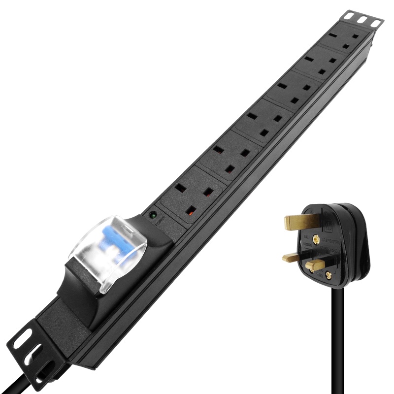 PDU power strip, 6-position UK socket with overload protector, 2m ...