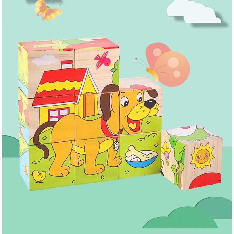 KAYU Wooden CARTOON BLOCK PUZZLE STACKING 6 IMAGES / WOODEN CARTOON ...