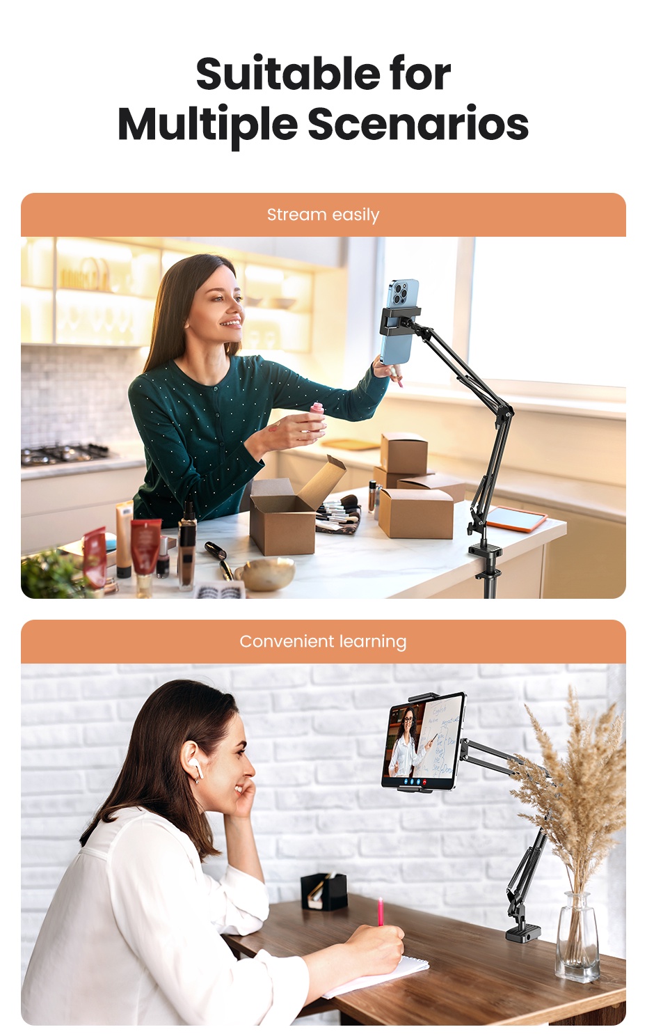 UGREEN Phone Long Arm Movable Holder Clamp Tablet Mount Lazy Holder ...