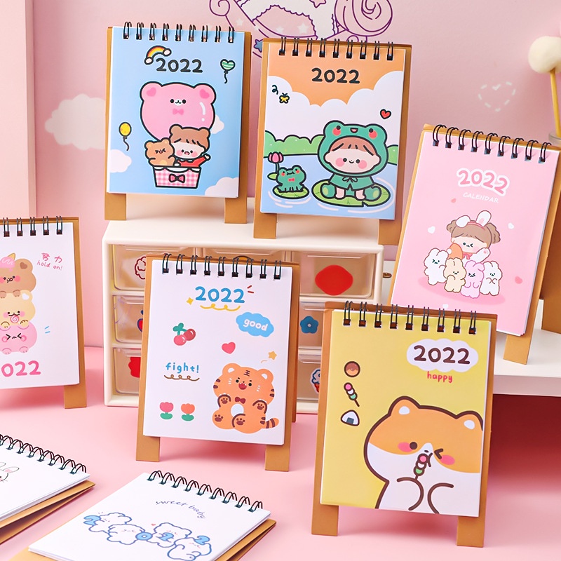 Cute Cartoon Calendar Kawaii Bear Desktop Paper Mini Calendar Daily ...