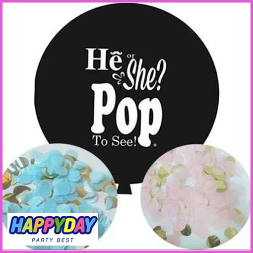 36" He or She Pop Balloon (Gender reveal) 36inch w/pink and blue ...