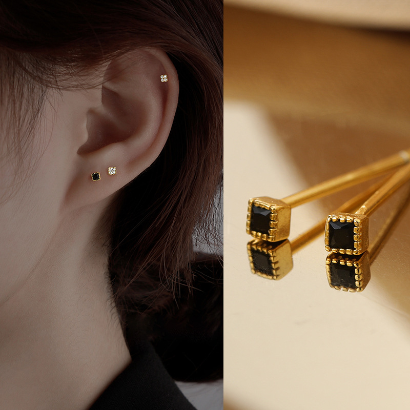 Black Stud Earrings for Women Mini Hikaw Earrings for Piercing 2021 925 ...