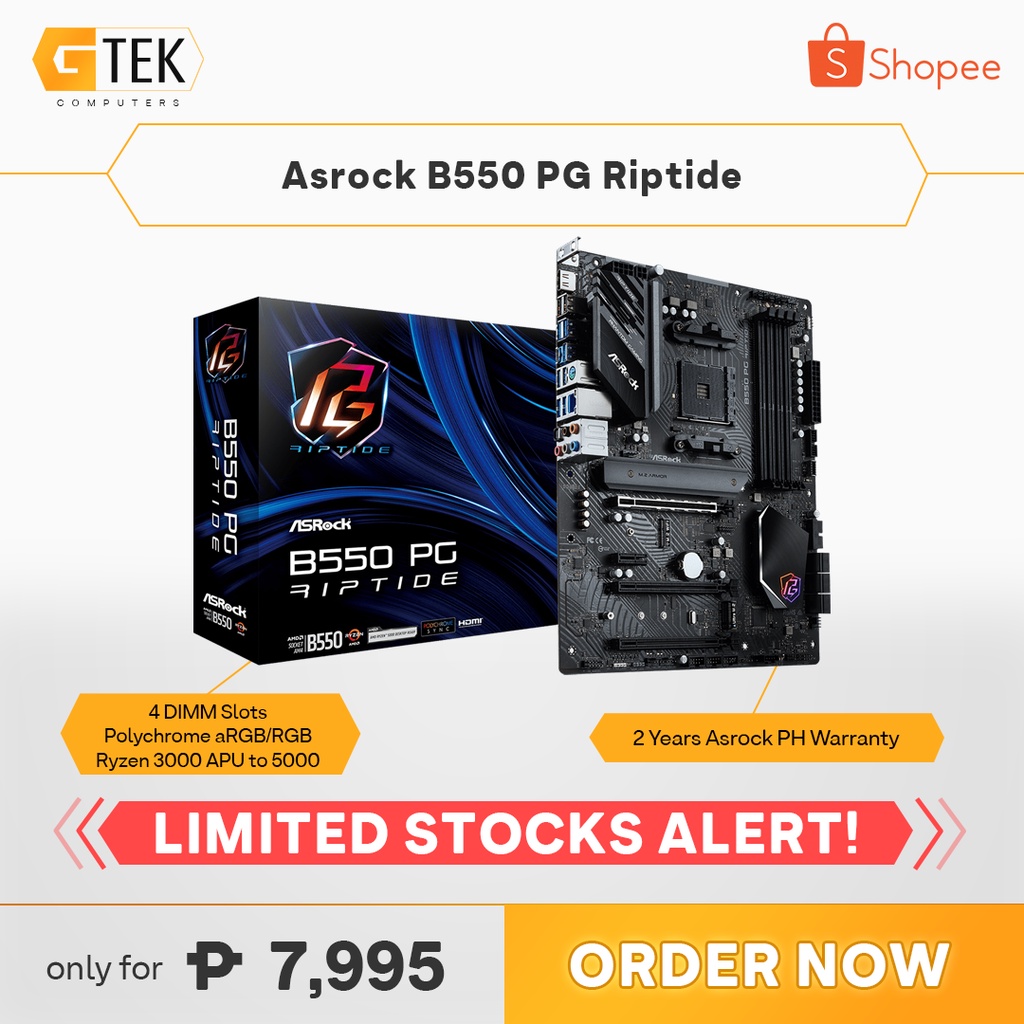 Asrock B550 PG Phantom Gaming Riptide B550 ATX AM4 AMD Motherboard ...