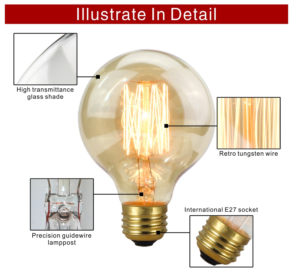Got Liang Retro Edison Bulb E27 220v 40w Light Bulb A60 St58 St64 T10