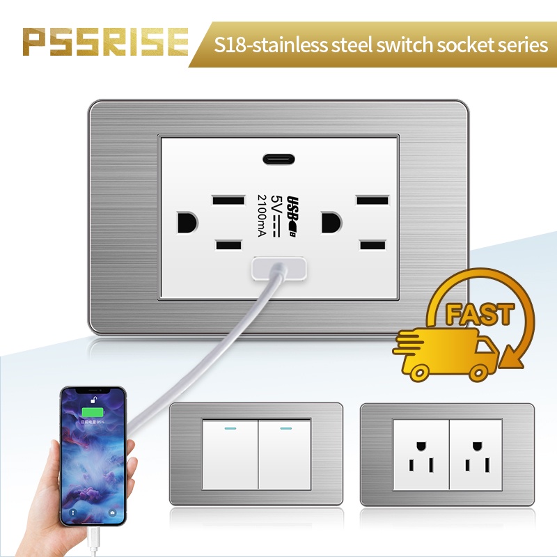 PSSRISE High Quality Wall Switch Socket Outlet Set 15A Flame Retardant ...