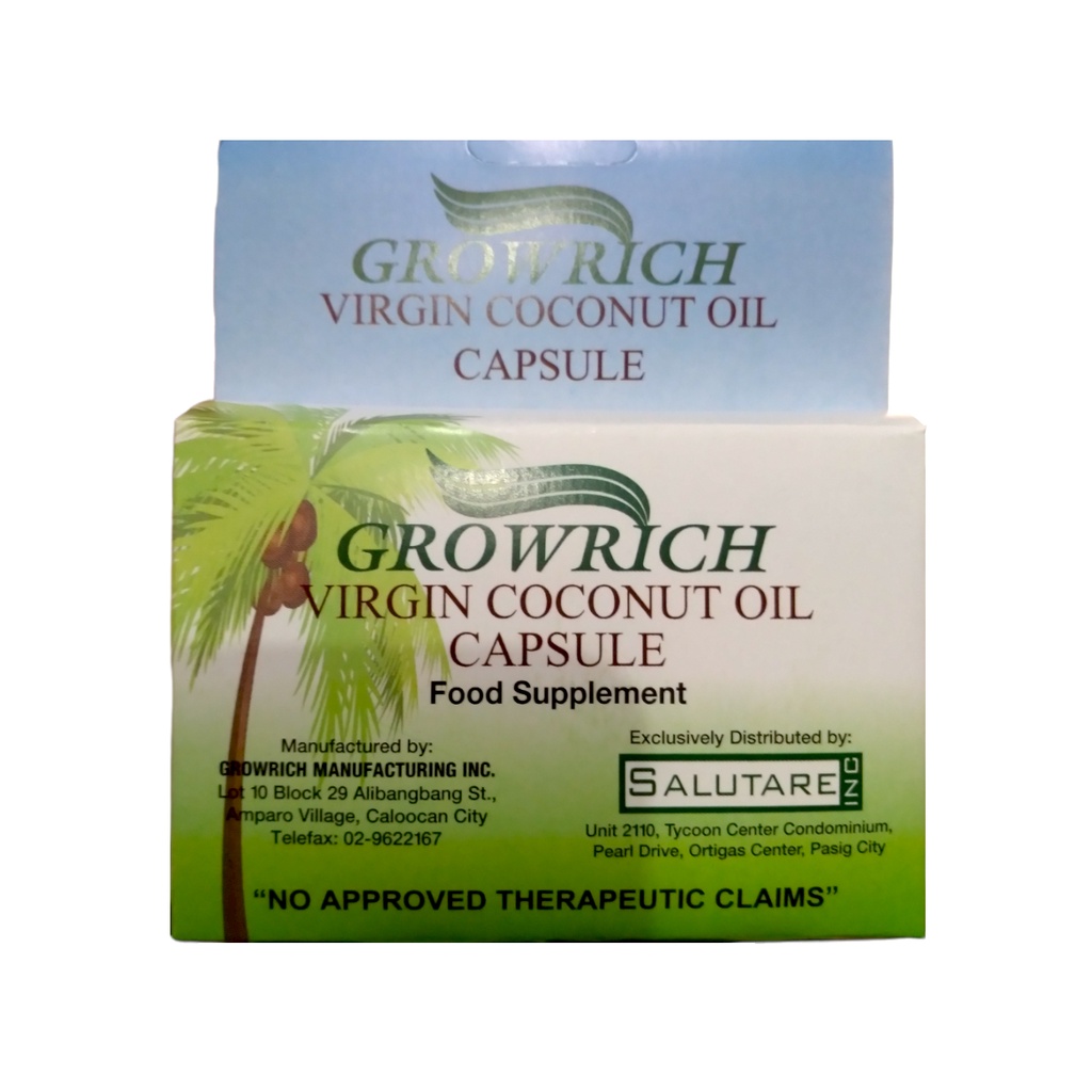GROWRICH Vco Virgin Coconut Oil Capsule 500mg 50 & 100 Capsules ...