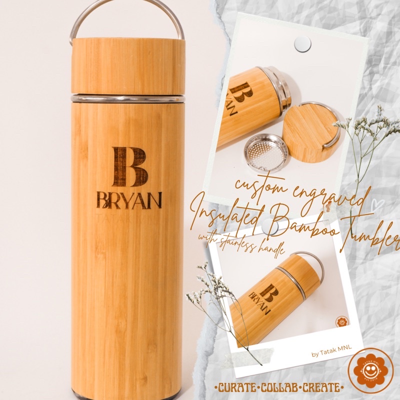 CUSTOM ENGRAVED BAMBOO TUMBLER WITH STAINLESS HANDLE | Shopee Philippines