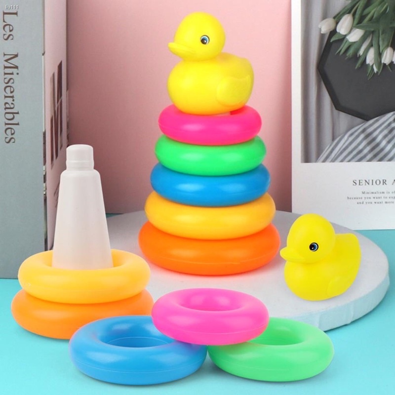 Rainbow Color Stacking Rings Tower Duck Play Tub Development Gift Early ...