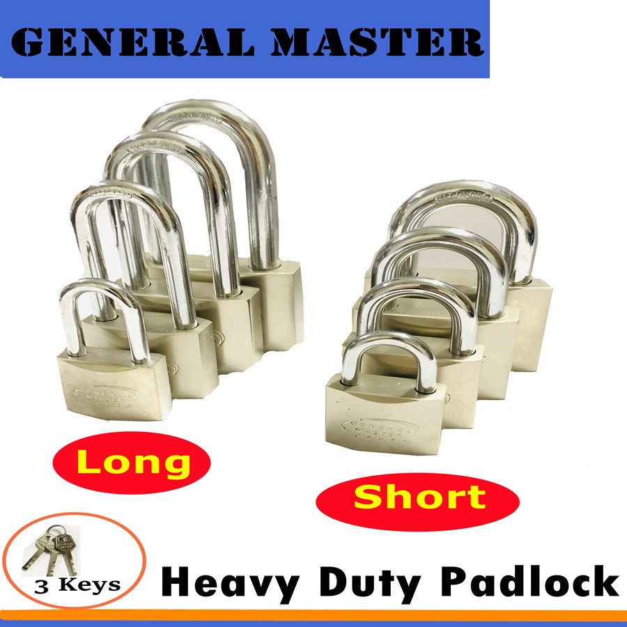 GENERAL MASTER Heavy Duty Iron Padlock Long Shackle & Short Shackle ...