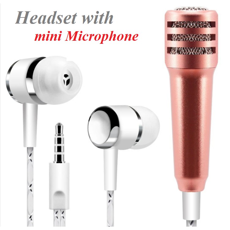 Karaoke Mini Microphone with headset 3.5mm Portable Stereo MIC with ...