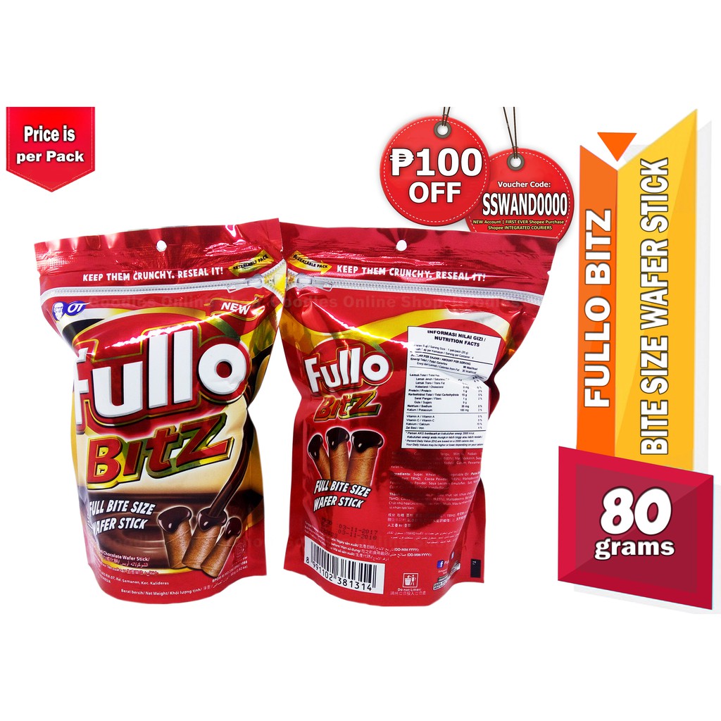 Fullo Bitz Full Bite Size Chocolate Wafer 80g 2.82oz Pambaon | Shopee ...