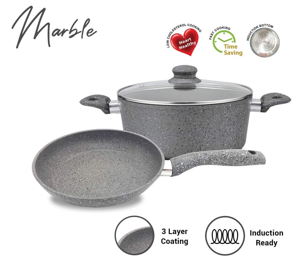 Dynamex Marble 3pcs Induction Cookware Set Nonstick Casserole Frying ...