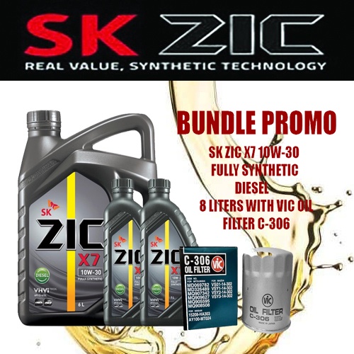 SK ZIC X7 10W-30 Fully Synthetic Diesel 8 Liters with Vic Oil Filter C ...