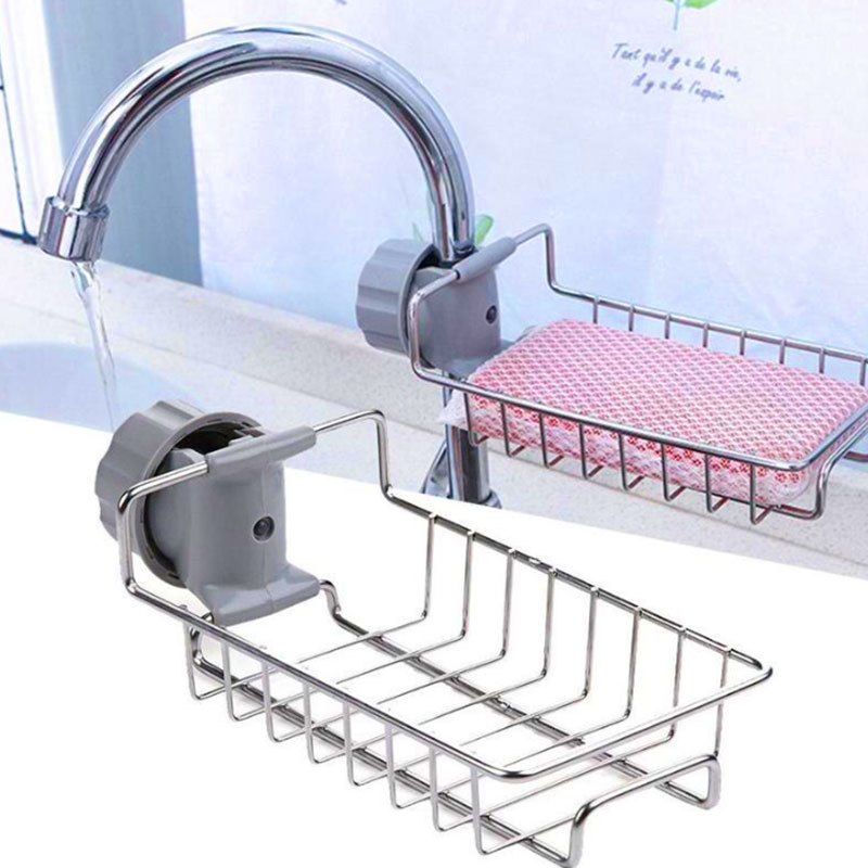 Kitchen Stainless Steel Faucet Sink Sponge Shelves Holder Water Tap ...