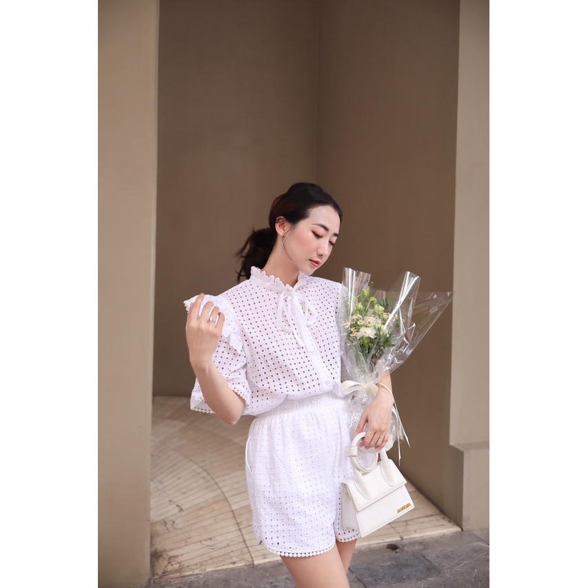 Women's lace set with elegant bow collar, feminine outfit set made of ...