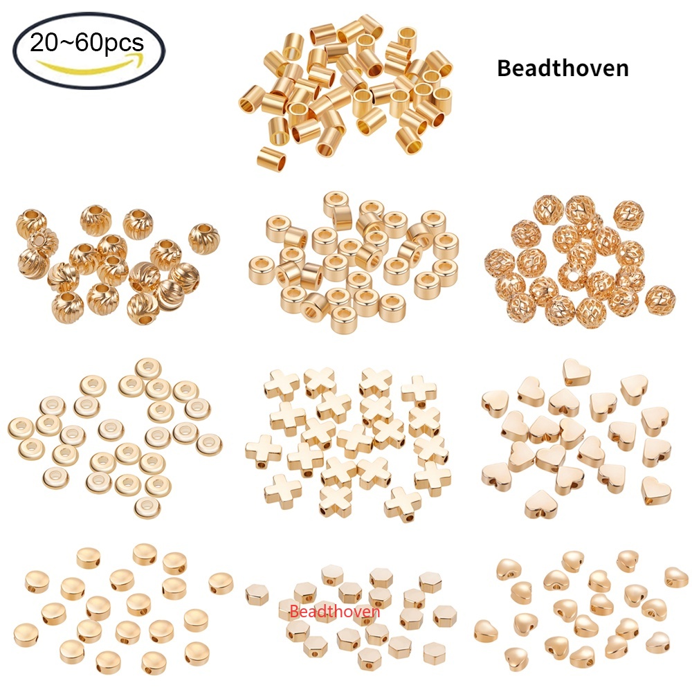 20~60Pcs 18K Gold Plated Spacer Beads Small Metal Beads DIY - Column ...