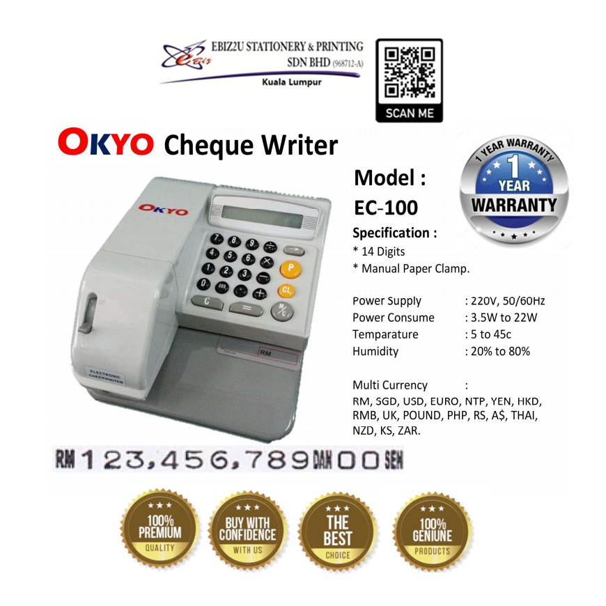 Okyo Electronic Check Writer EC-100 cheque printing machine, cheque printer machine, cheque ...