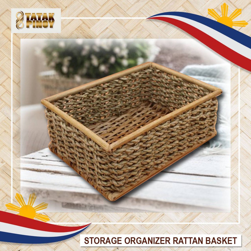 TATAK PINOY Rattan Basket Storage Baskets Shelf Organizer Container ...