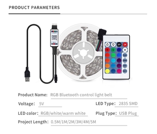 5V USB Power LED Strip with 24 Key Bluetooth Controller 2835 SMD RGB ...