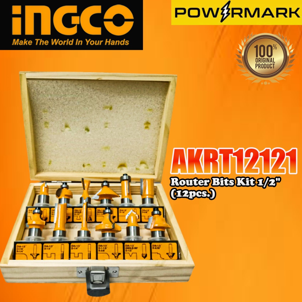 INGCO AKRT12121 Router Bits Kit 1/2" (12pcs.) [POWERMARK | IHT ...