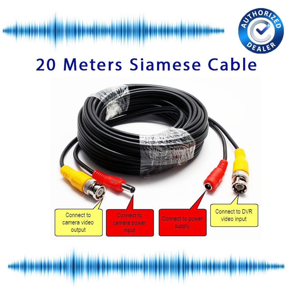 20m BNC Video Power Siamese Cable for Surveillance CCTV Camera HD ...