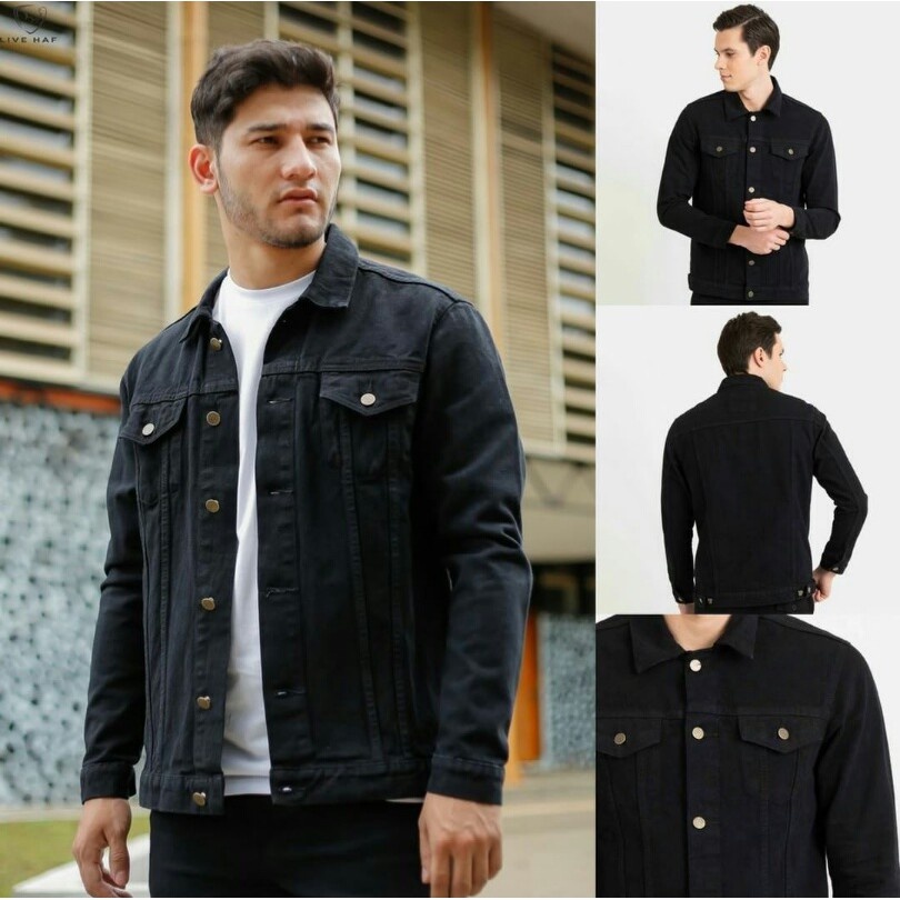 HITAM Drip Denim Men's Denim Jeans Jacket / Solid Black Jeans Jacket ...