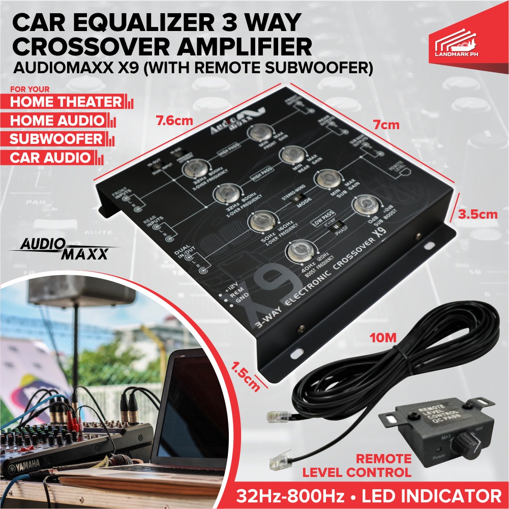 Audiomaxx X9 Crossover Equalizer 3 Way with Remote Subwoofer Level ...