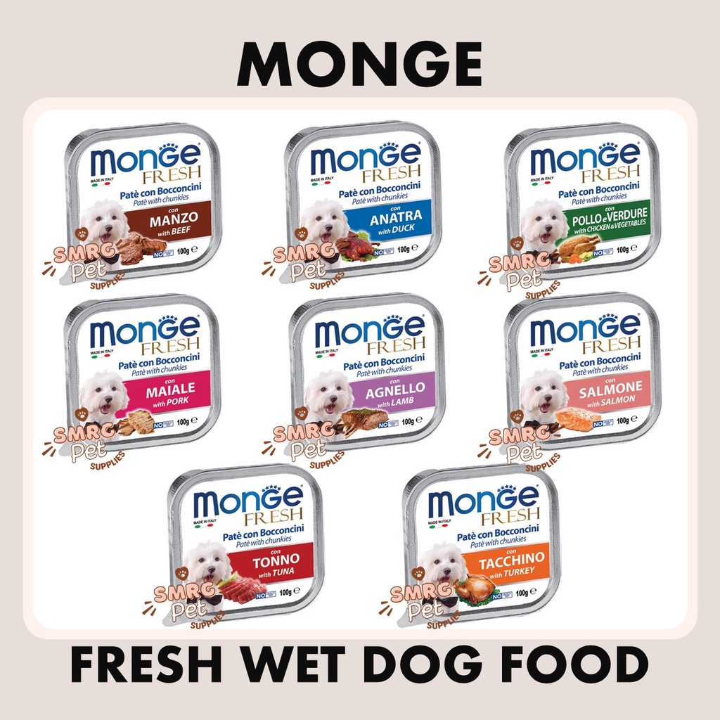 Monge Fresh Wet Dog Food Pate with Chunkies in Allutray 100g | Shopee ...