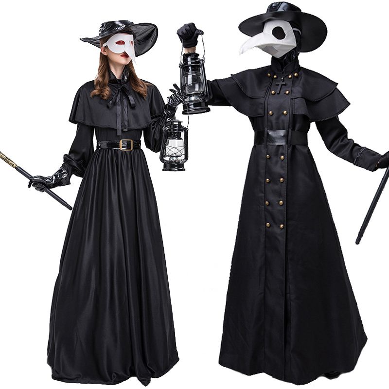 Plague Doctor Costume Halloween Medieval Hooded Robe Mask Steampunk ...