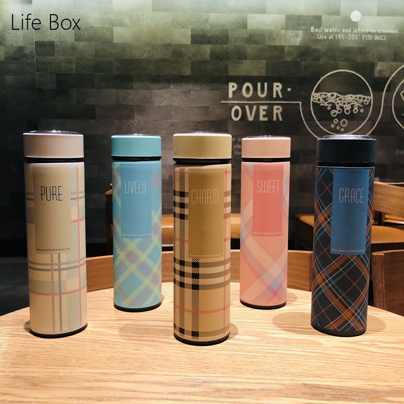 Korean Student Drinking Water Bottle Checked Thermos Cup Portable ...
