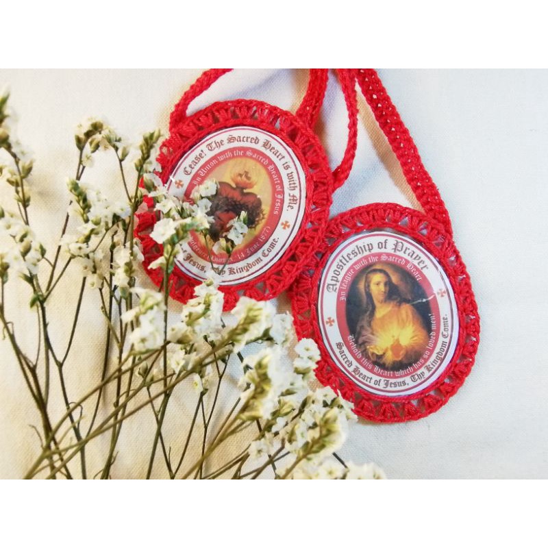 Sacred Heart of Jesus - Red Crochet Scapular | Shopee Philippines