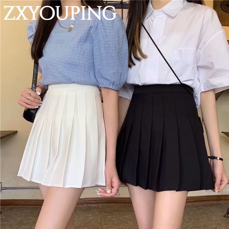 Zxyouping Pleated Skirt For Girl Jk Mini Plus Size High Waist Slim A Line Women Plain Student Xs ...