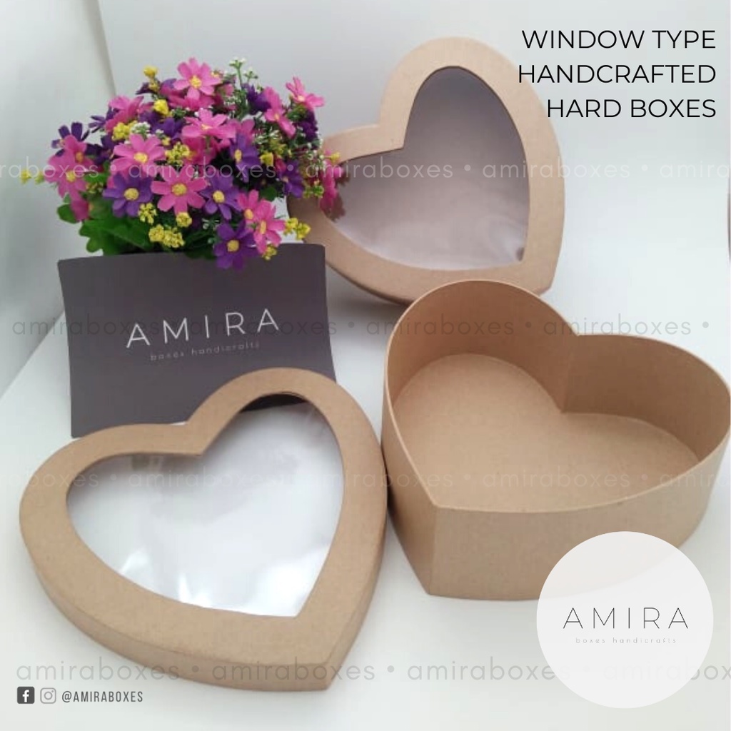 Heart-shaped window type handcrafted heart box - 9x3" (kraft brown ...