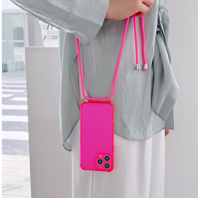 Neon Rose Strap Sling Phone Case For iPhoneSE3 14Pro 15Plus 13 12 11pro ...