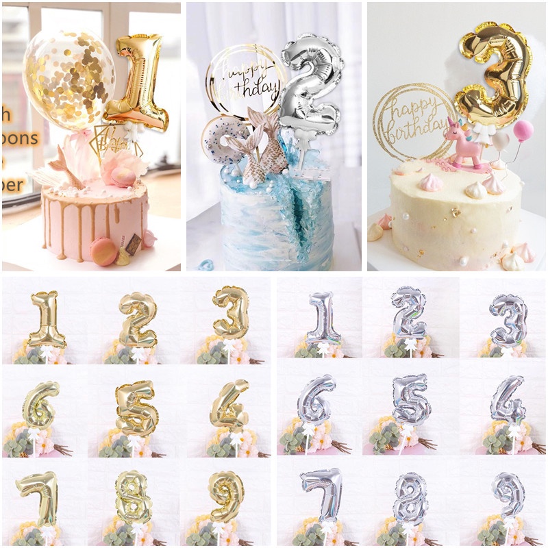Digital Balloon Cake Topper Gold Silver Foil Number Balloon Cake Topper ...