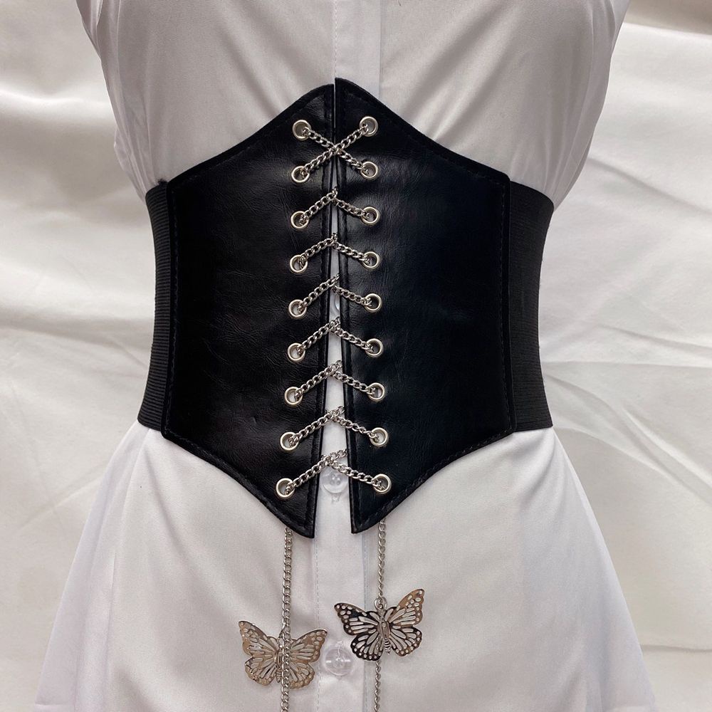 Wide Female Waistband Simple Butterfly Chain Cummerbunds Luxury Dress ...