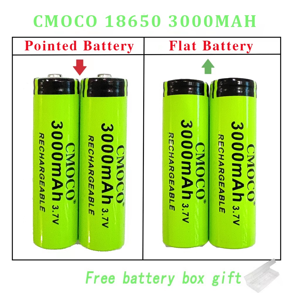 2PCS CMOCO 18650 Battery 3000 3600mAh Flashlight Battery Li-ion 3.7V ...