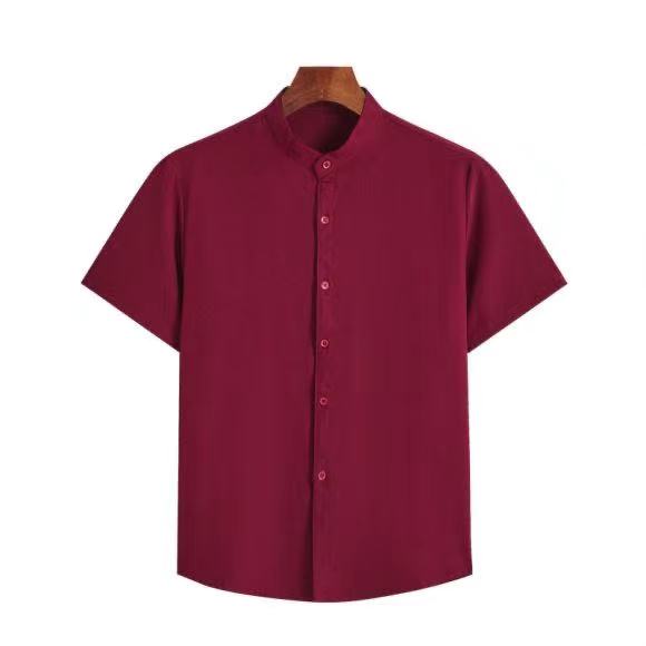 2022 Chinese Collar Polo for Men Long/Short Sleeves Full Buttons Cotton ...